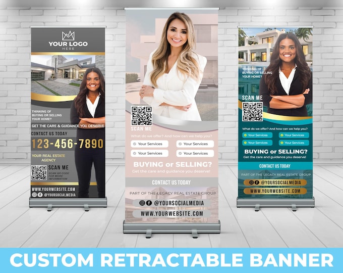 DIY Real Estate Agent Retractable Banner Template, Realtor Roll up ...