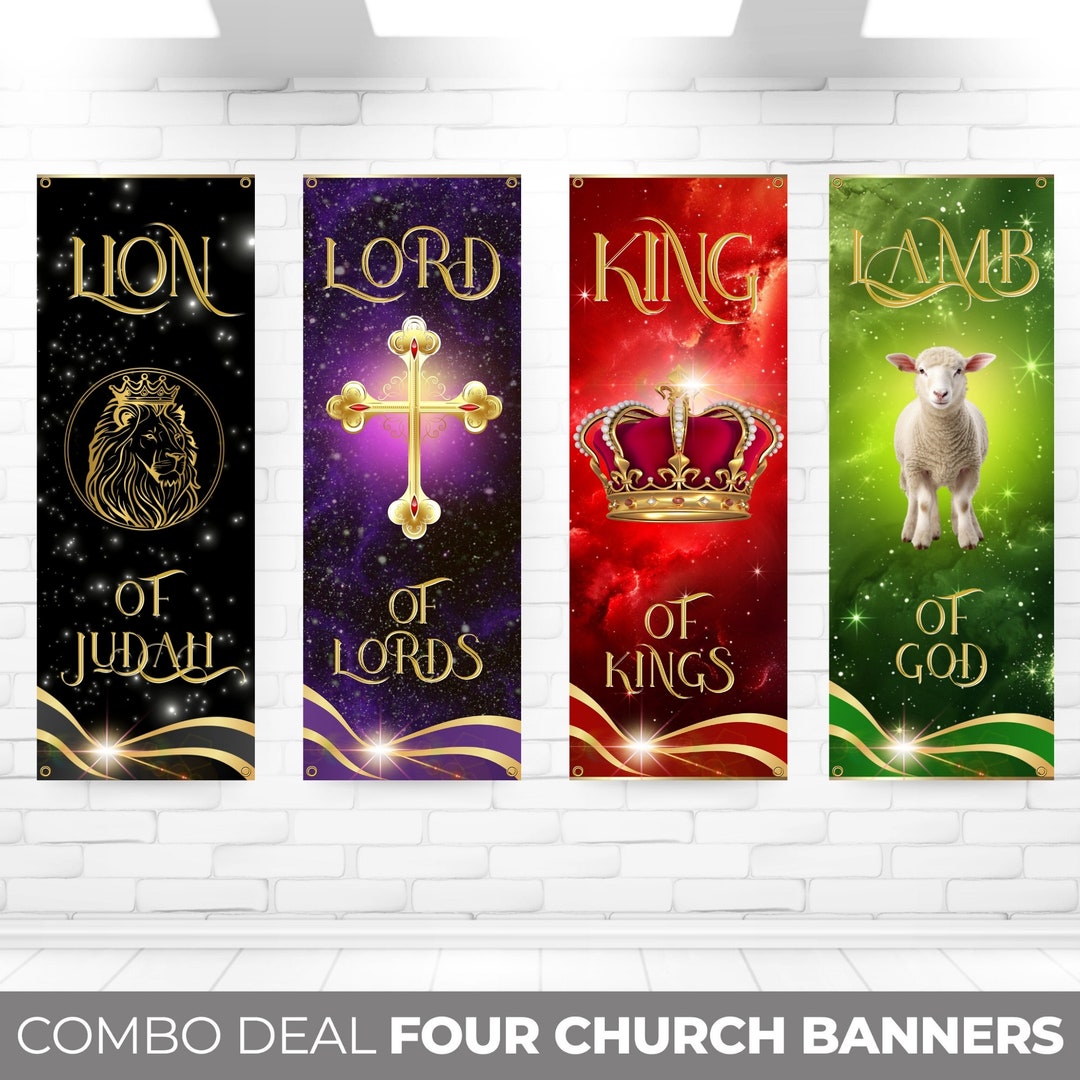 Set of 4 Church Banners, Sanctuary Banners, Mission Worship, Church ...