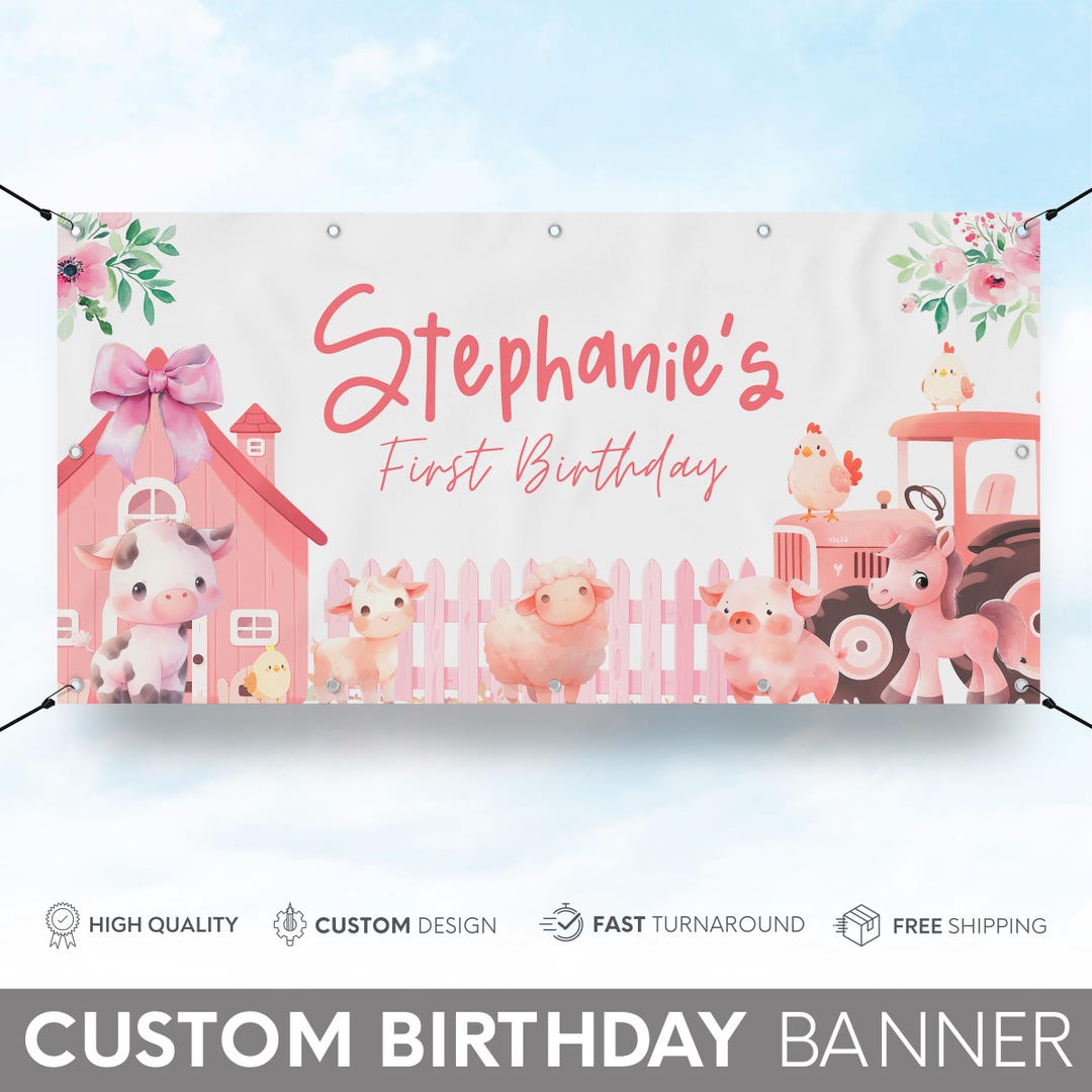 Custom Farm Birthday Banner, Barnyard Party Decor, Farm Birthday Sign ...