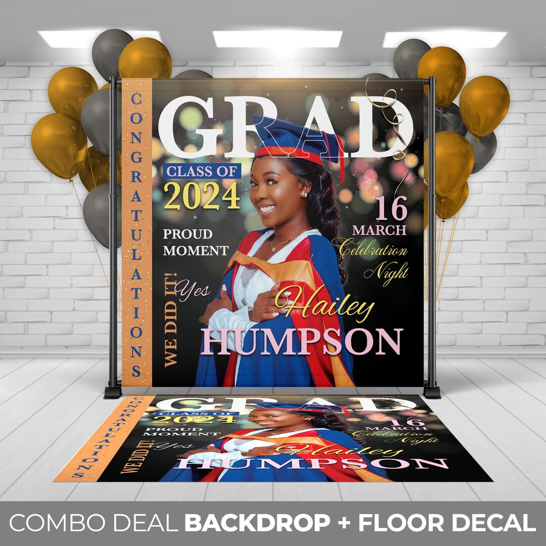Backdrop + Floor Decal, Custom Magazine Graduation Banner Floor Decal ...