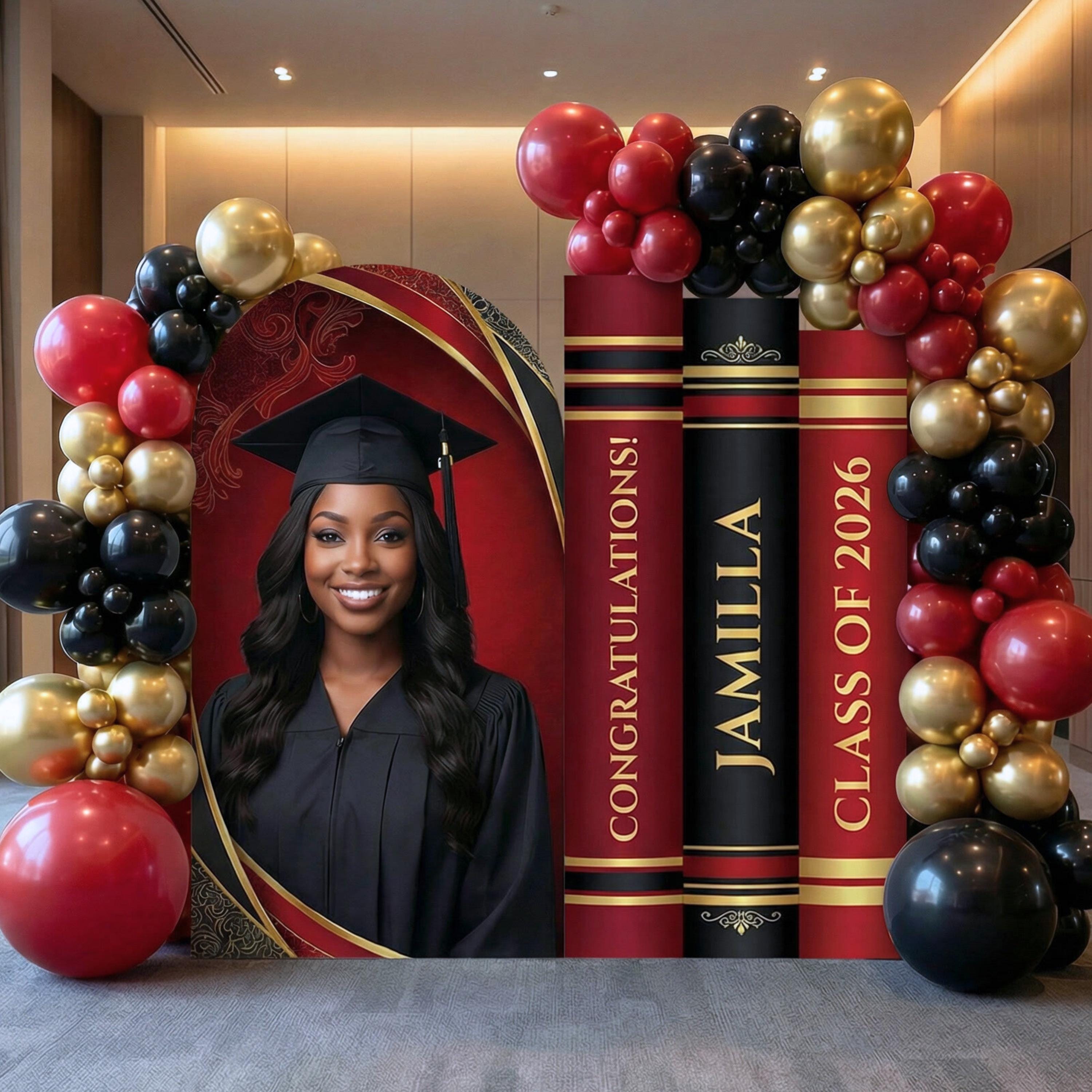Graduation Backdrop Set, Arched Backdrop, Grad Photo Board, Books ...