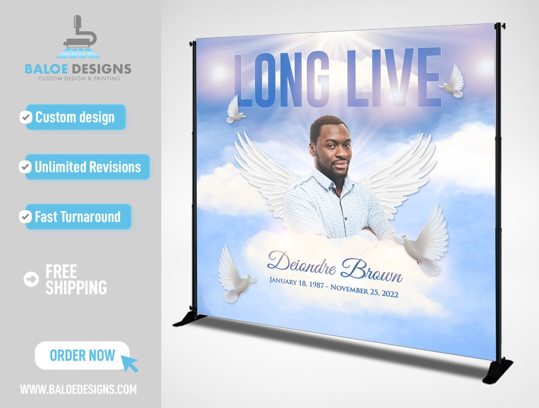 Memorial Backdrop, Long Live Banner Heavenly Birthday Backdrop Banner ...