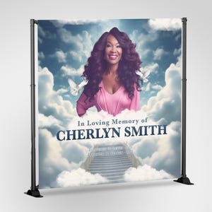Backdrop + Floor Decal, Memorial in Loving Memory Banner, Repass Backdrop and Decal Funeral Step ...