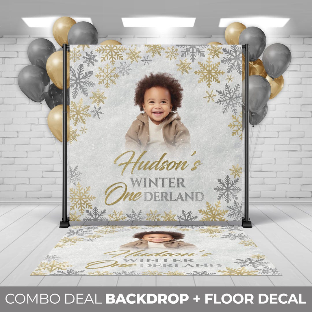 Winter Onderland Backdrop + Floor Decal, Custom Birthday Banner and ...