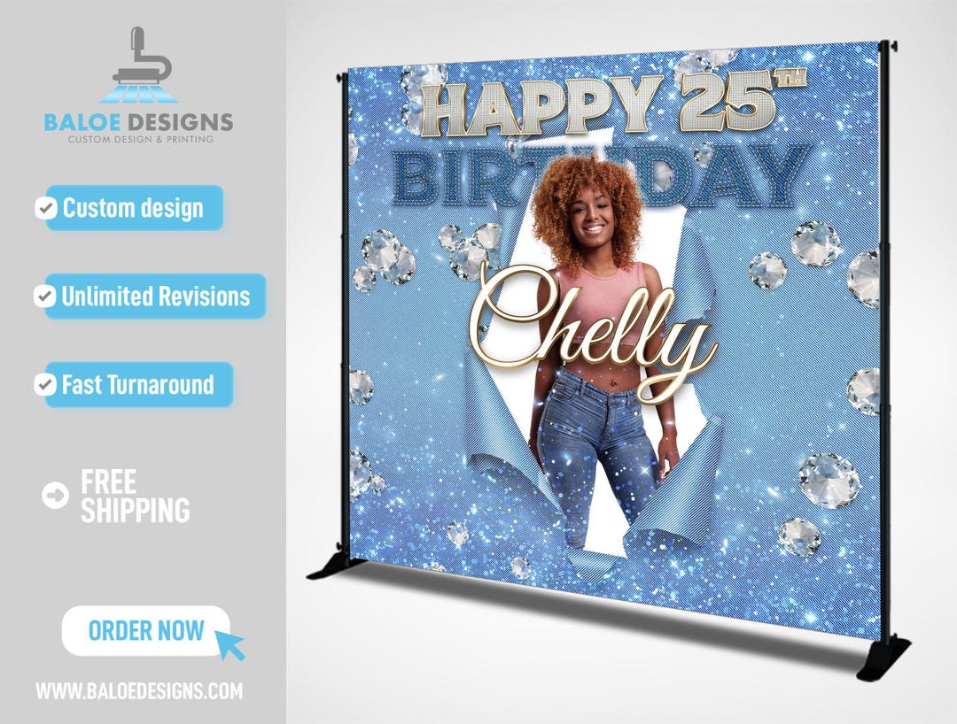 Birthday Backdrop Banner, Custom Birthday Decor Custom Photo Backdrop ...