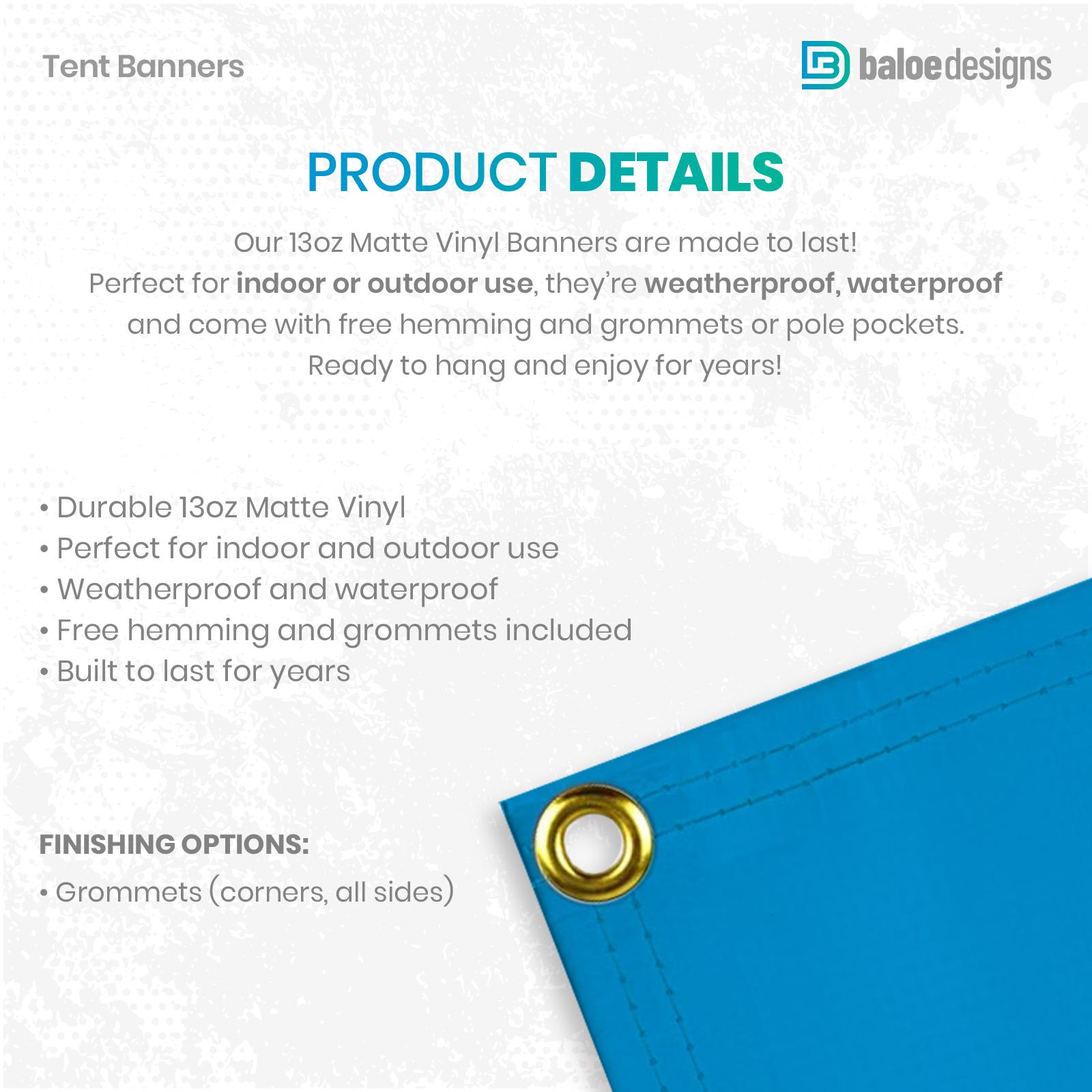 TWO Custom Tent Banners, Outside Vinyl 10x10 Tent Banner, Front & Back ...