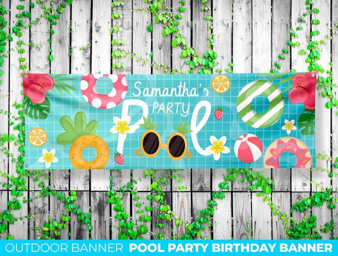 Birthday Pool Party Custom Banner, Vinyl Banner, Birthday Backdrop ...