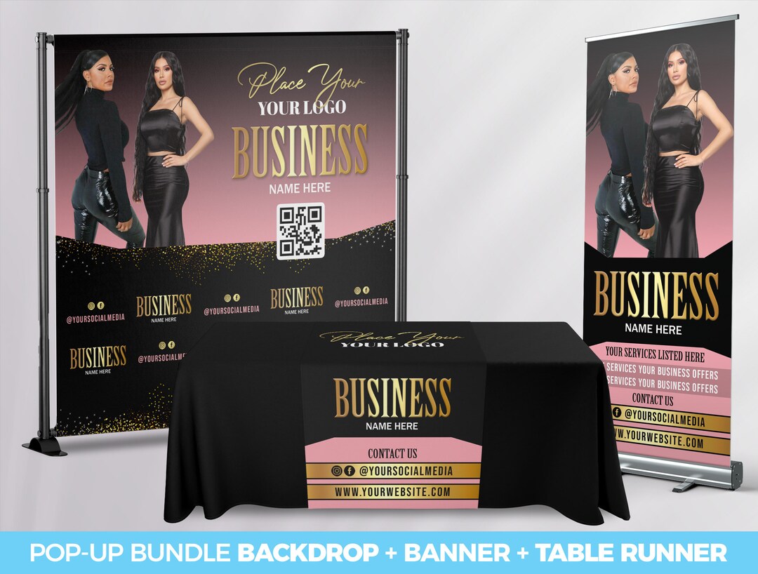 POP UP BUNDLE, Custom Retractable Banner, Backdrop, Table Runner, Pop ...