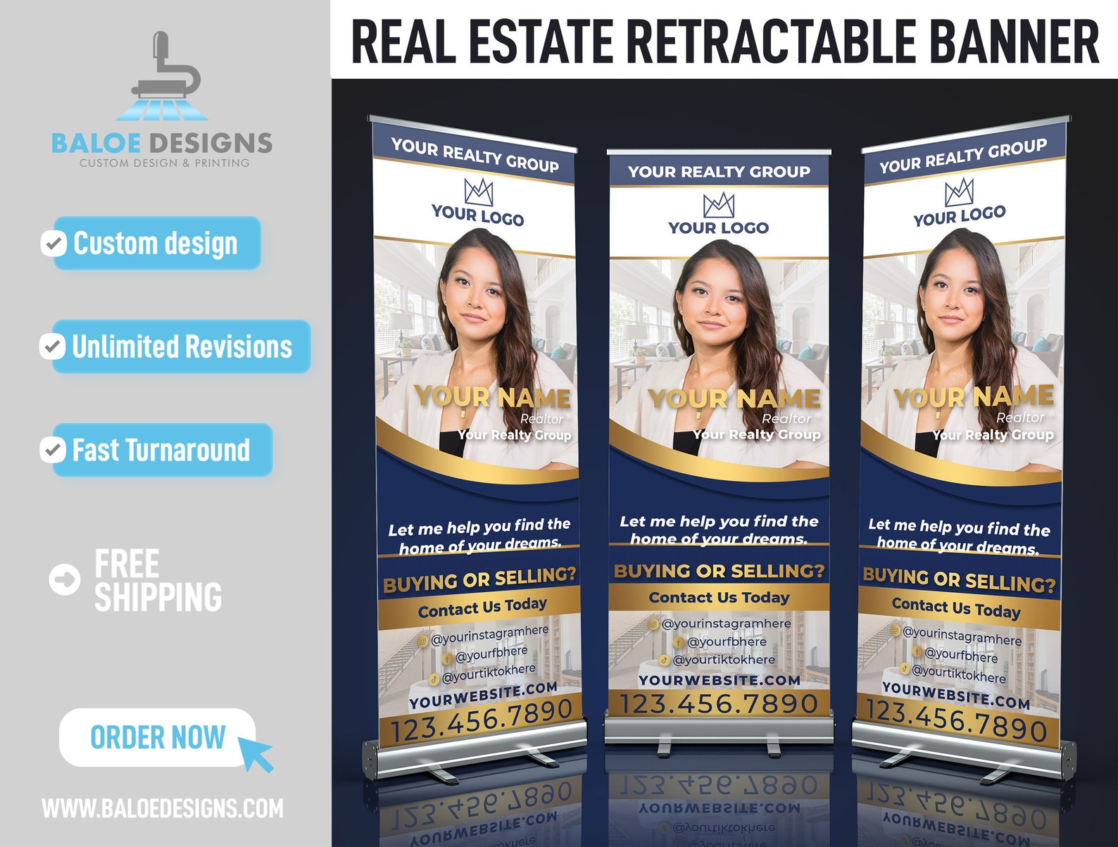 Real Estate Retractable Banner Sign, Real Estate Marketing, Realtor ...