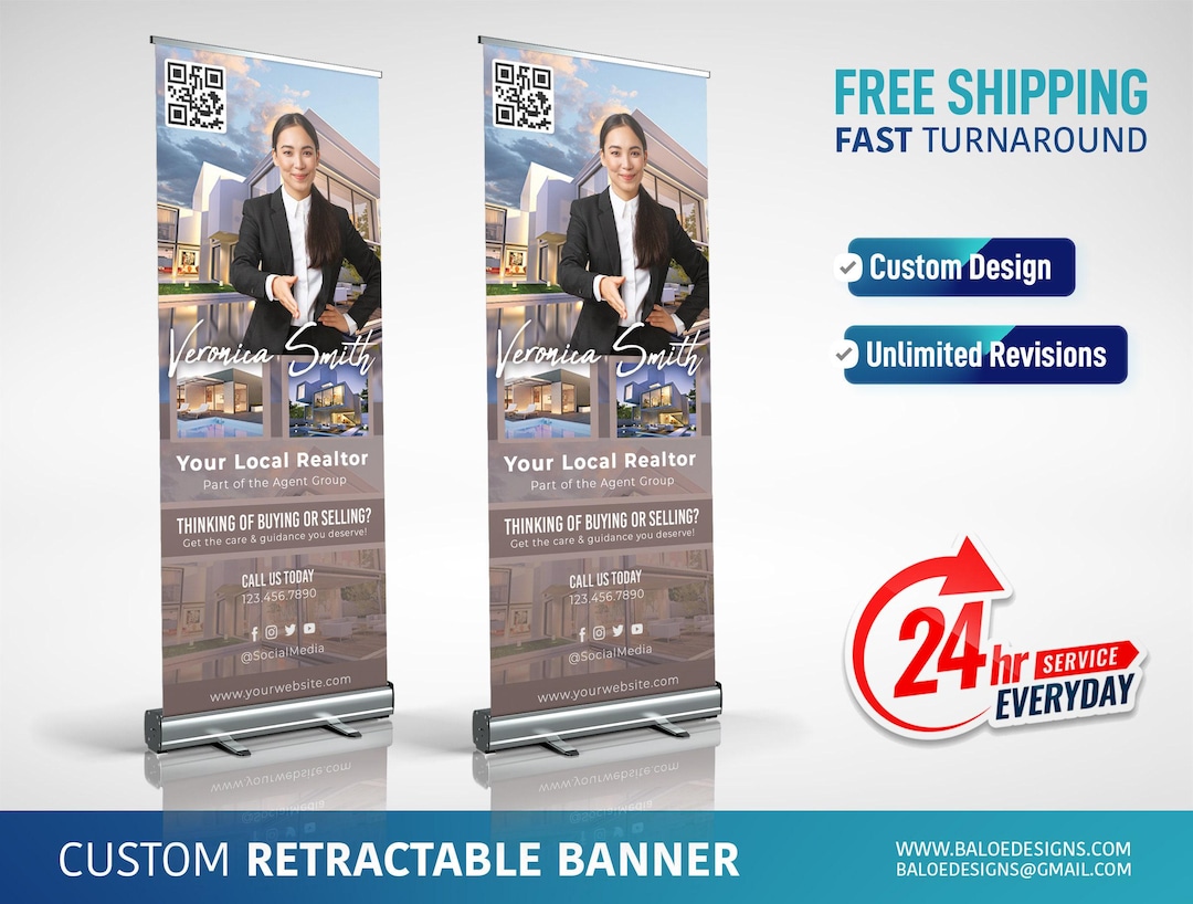 Real Estate Retractable Banner Sign, Real Estate Broker, Realtor Sign, Open House Welcome Sign ...