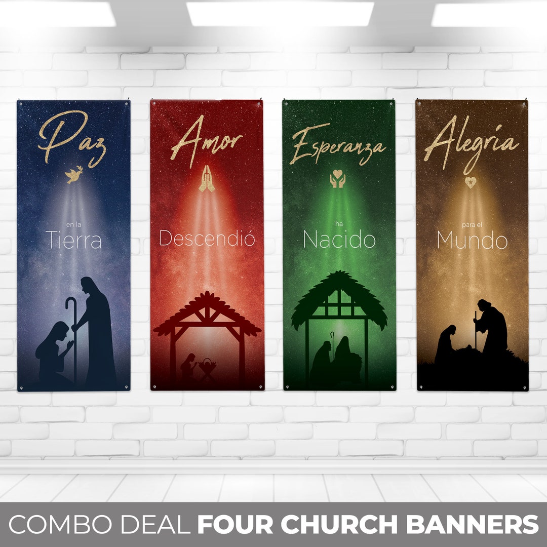 Set of 4 Church Banners, Spanish, Paz, Amor, Esperanza, Alegría Church ...