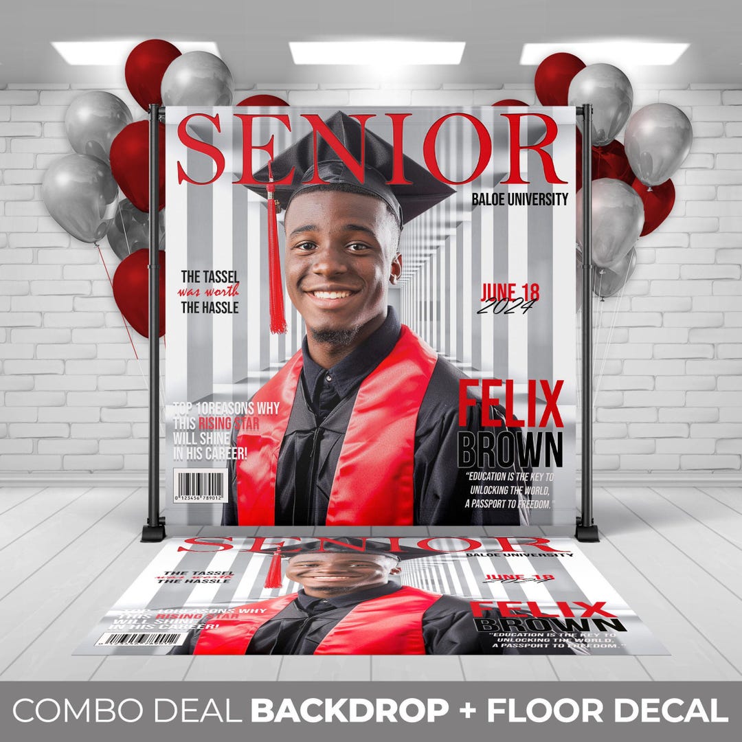 Backdrop + Floor Decal, Custom Magazine Graduation Banner Floor Decal ...