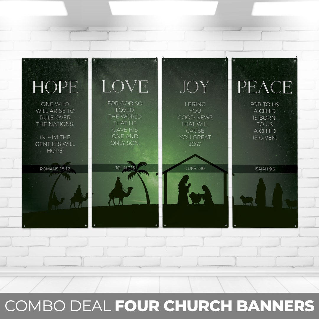Set of 4 Church Banners, Peace, Love, Hope Joy, Church Banner Set ...