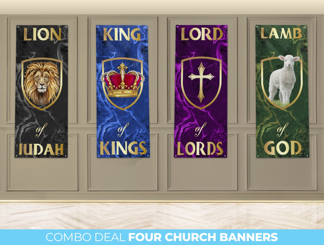 Set of 4 Church Banners, Sanctuary Banners, Mission Worship, Church ...