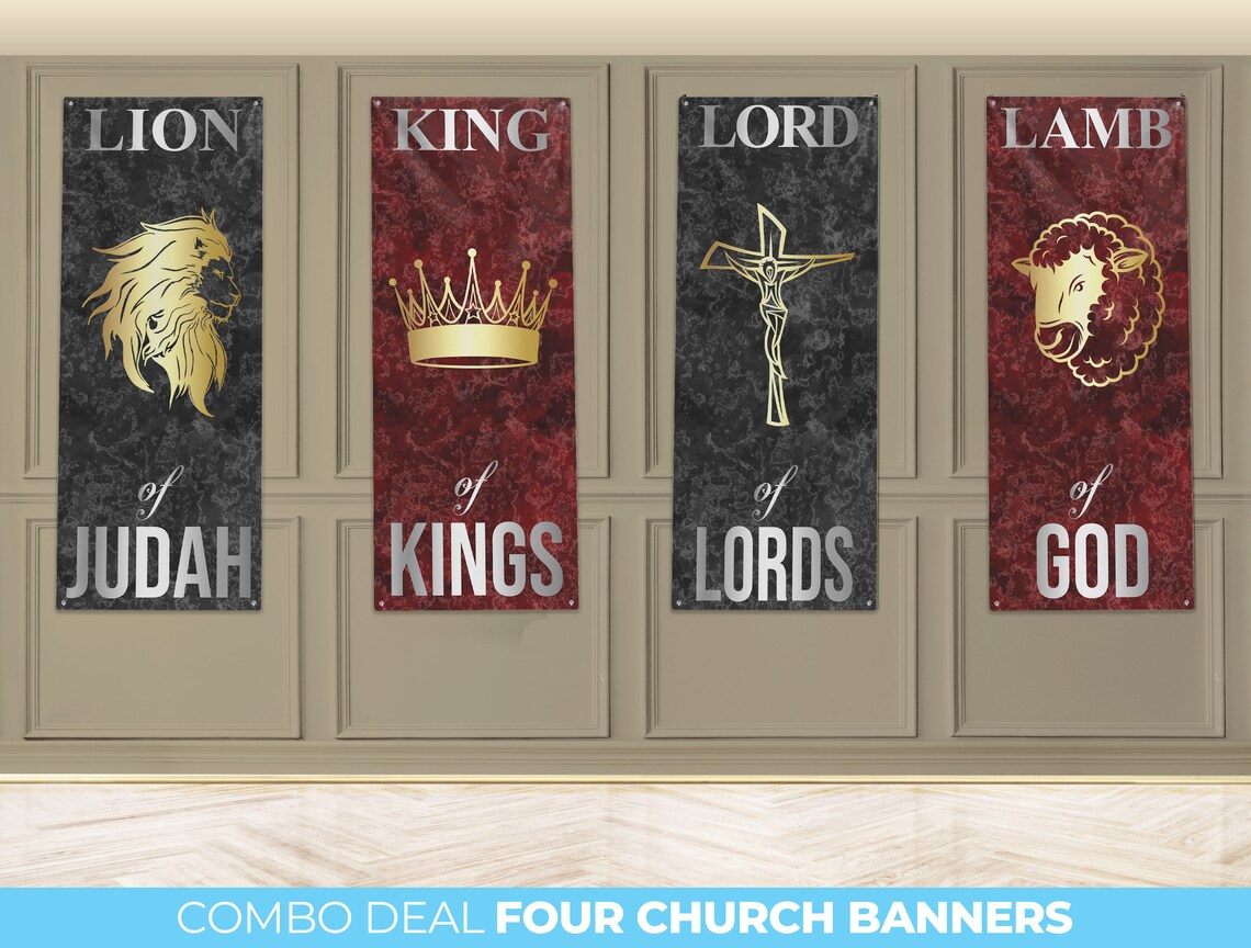 Set of 4 Church Banners, Sanctuary Banners, Mission Worship, Church ...