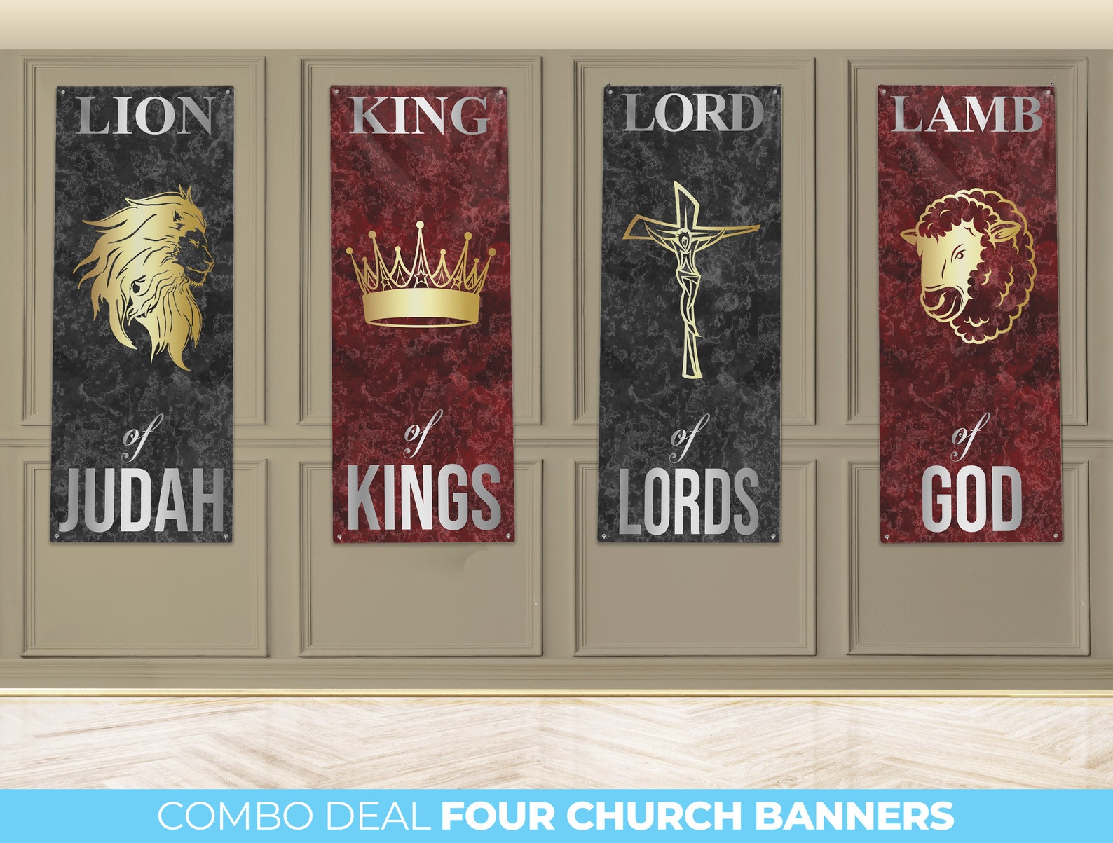 Set of 4 Church Banners, Sanctuary Banners, Mission Worship, Church ...