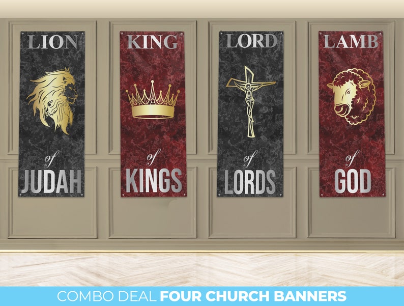 Set of 4 Church Banners, Sanctuary Banners, Mission Worship, Church ...