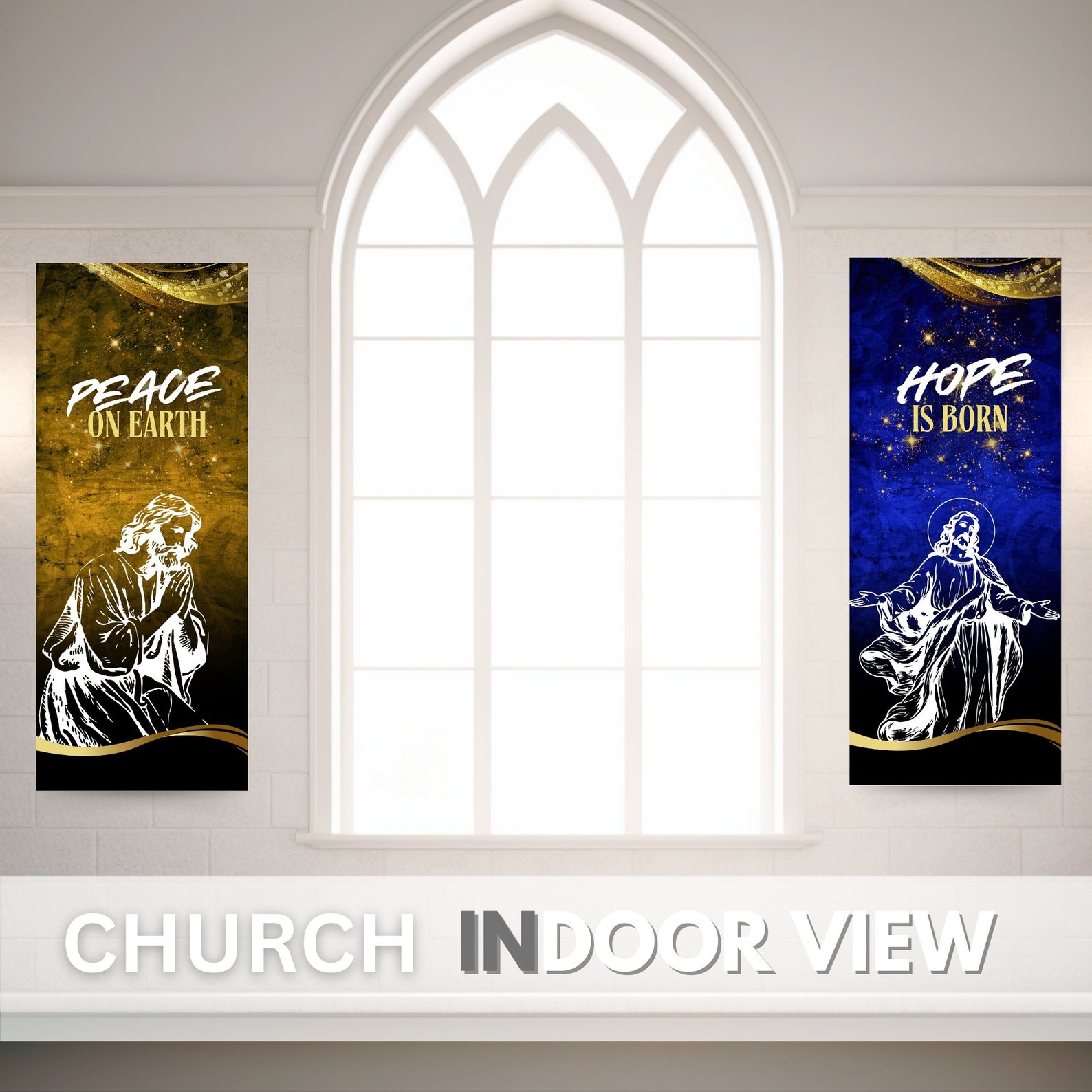 Set of 4 Church Banners, Peace, Love, Hope Joy, Church Banner Set ...