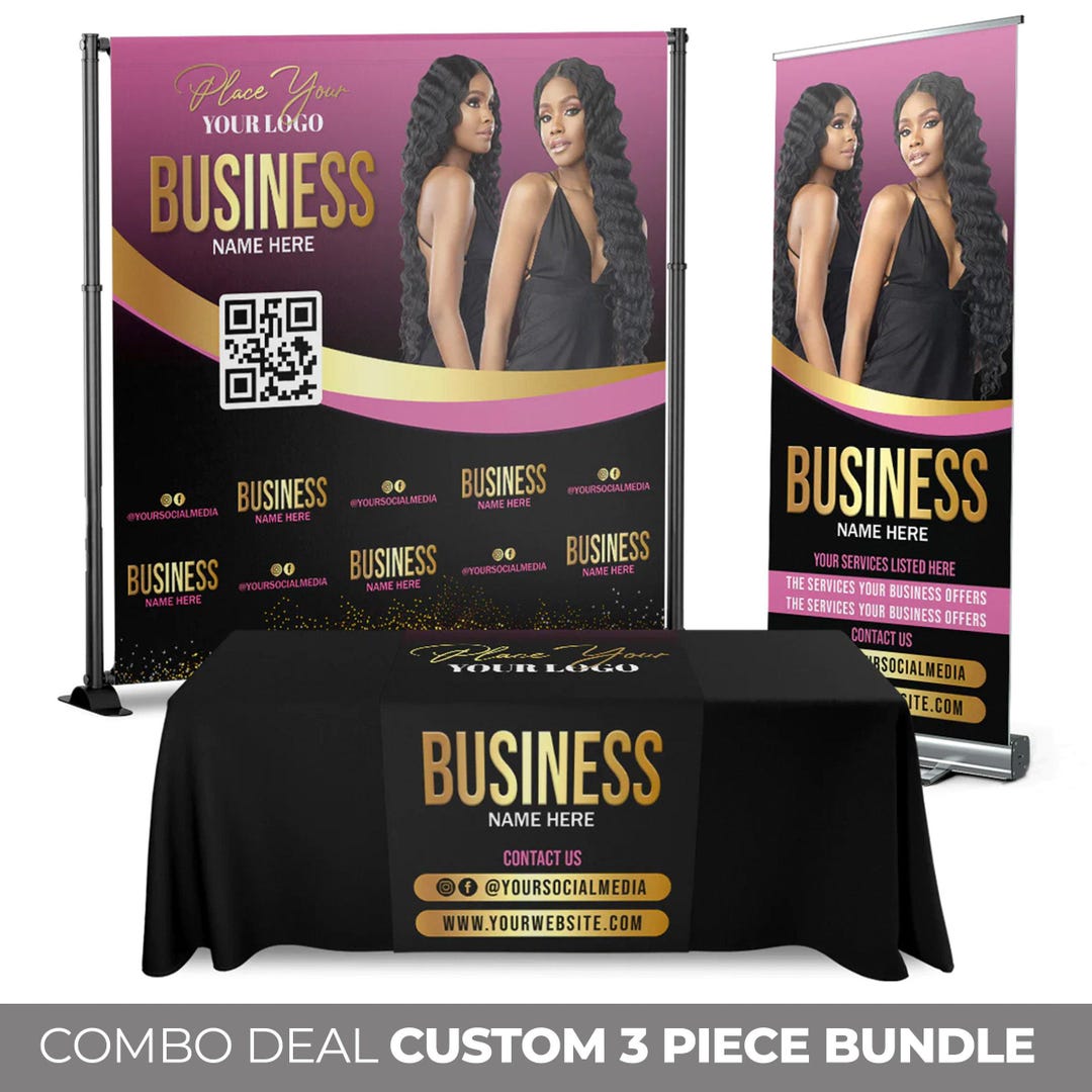 POP UP BUNDLE, Custom Retractable Banner, Backdrop, Table Runner, Pop ...