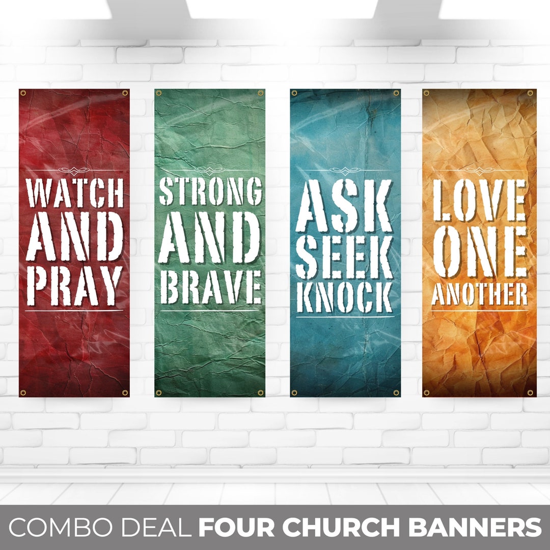 Set of 4 Church Banners, Church Banner Set, Sanctuary Banners, Mission ...