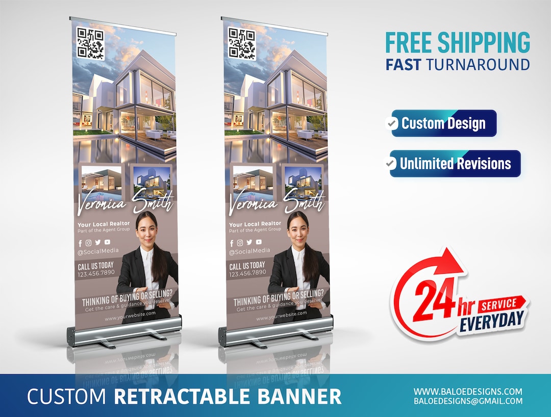 Real Estate Retractable Banner Sign, Real Estate Broker, Realtor Sign ...