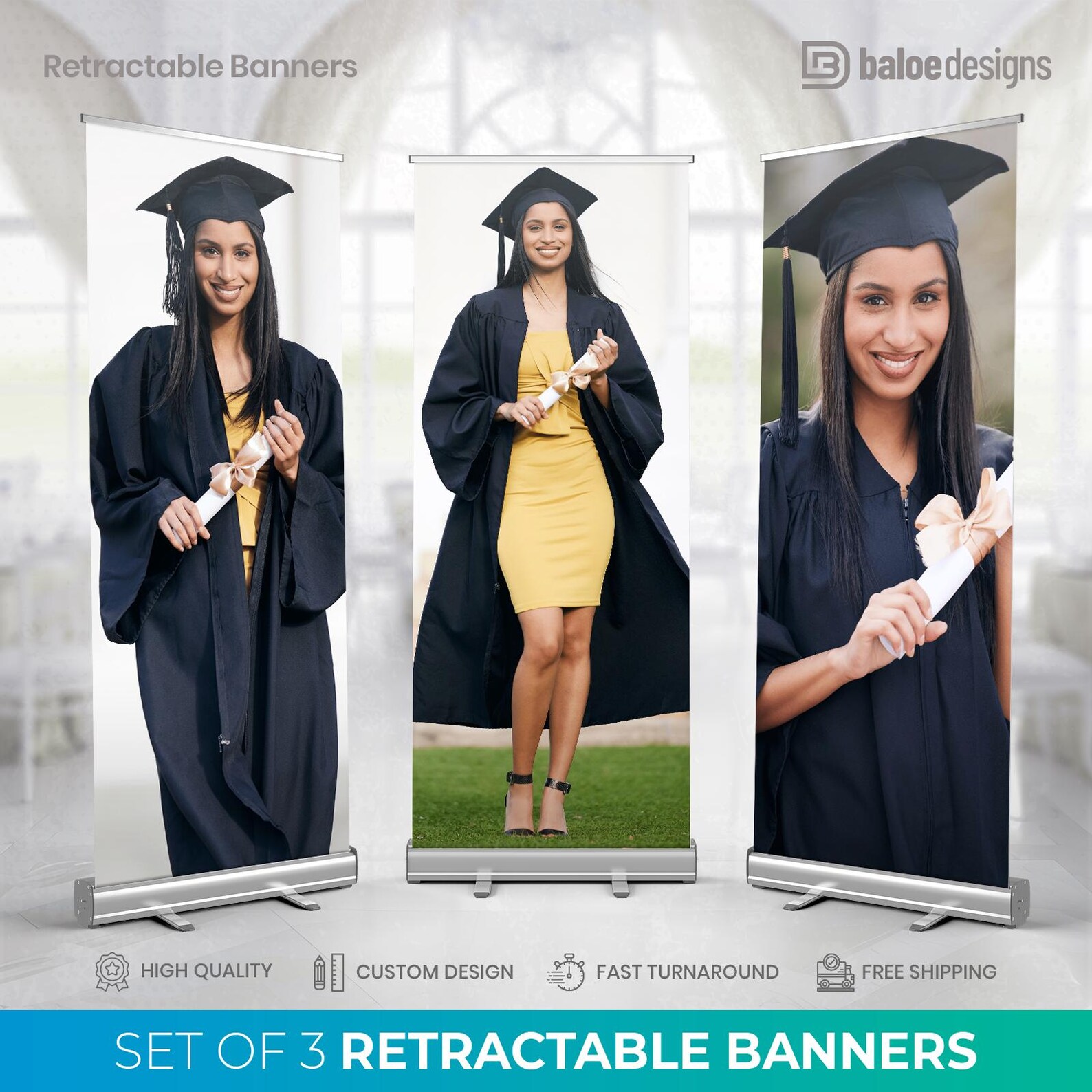 COMBO BANNER SET, 3 Retractable Banners, Custom Banners, Graduation ...