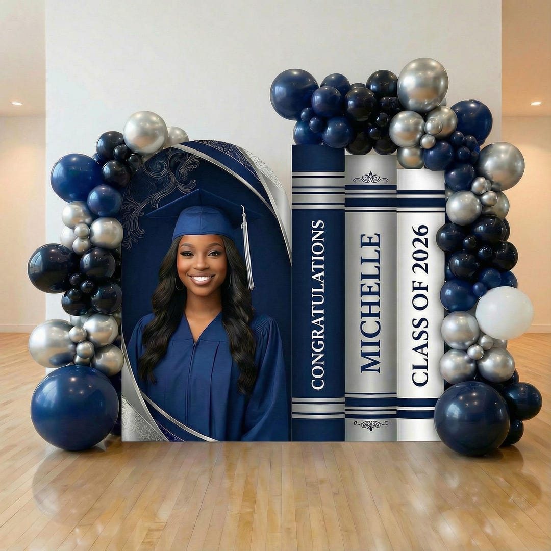 Graduation Backdrop Set, Arched Backdrop, Grad Photo Board, Books ...