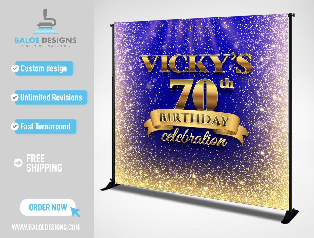 Party Sparkle Birthday Party Backdrop, Custom Blue Gold Birthday Banner ...