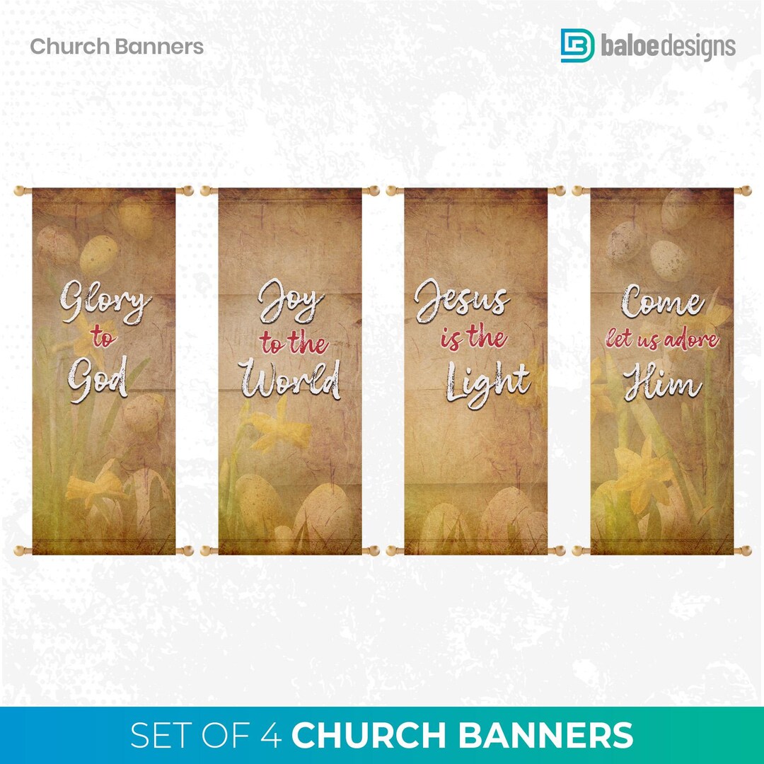 Set of 4 Church Banners, Church Banner Set, Sanctuary Banners, Mission ...