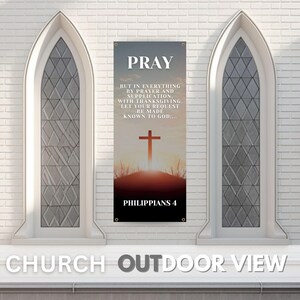 Set of 4 Church Banners, Serve, Grow, Love Pray, Church Banner Set ...