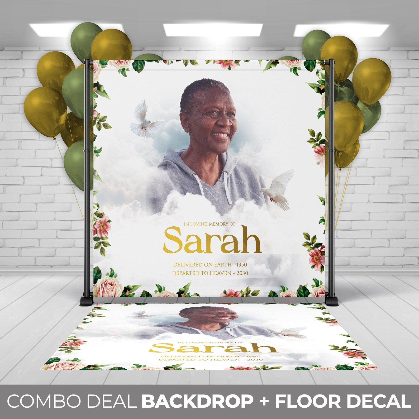 Backdrop + Floor Decal, Memorial in Loving Memory Banner, Repass ...