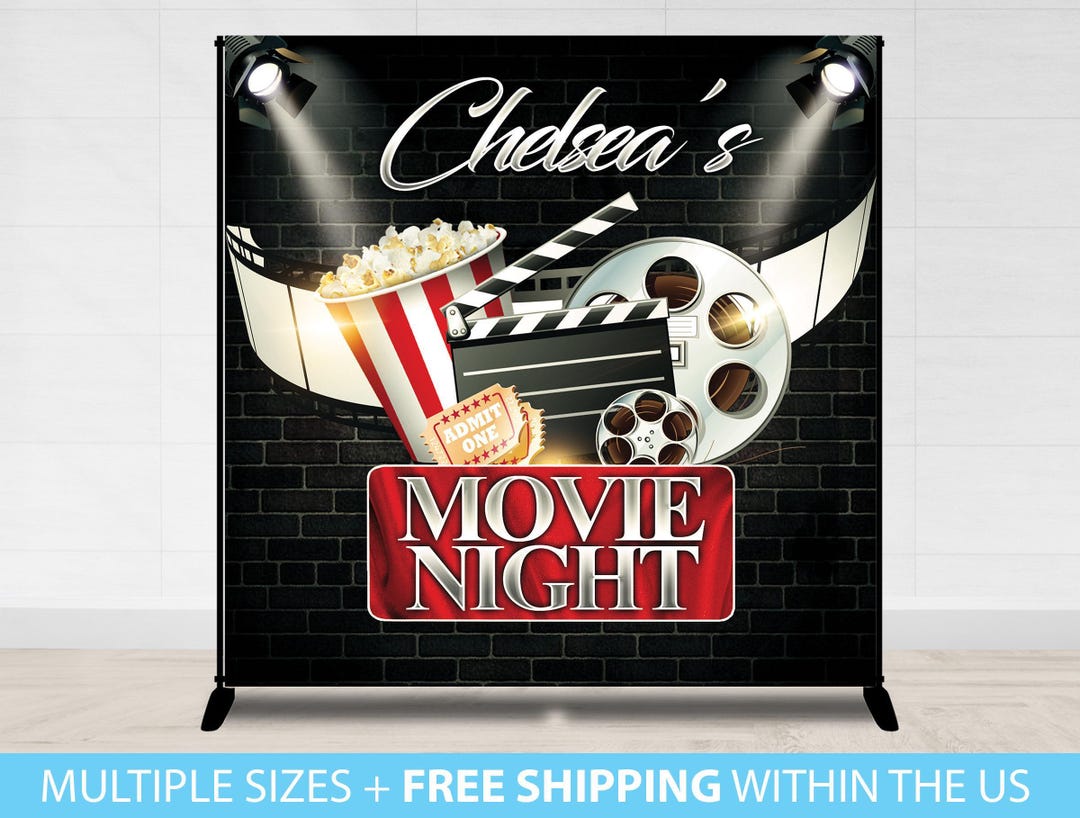 Movie Night, Movie Backdrop, Hollywood Movie Night Birthday Backdrop ...