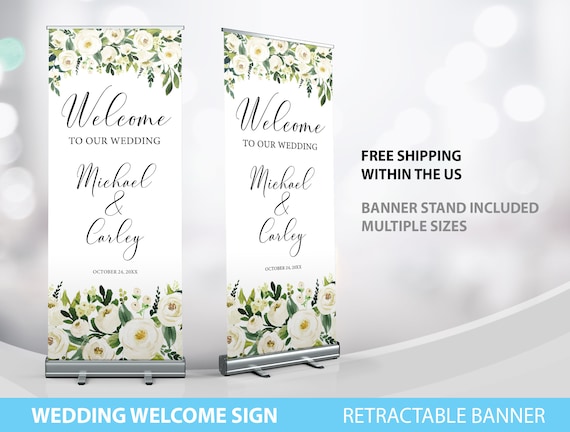 Retractable Banner Wedding Welcome Sign White Flowers | Etsy