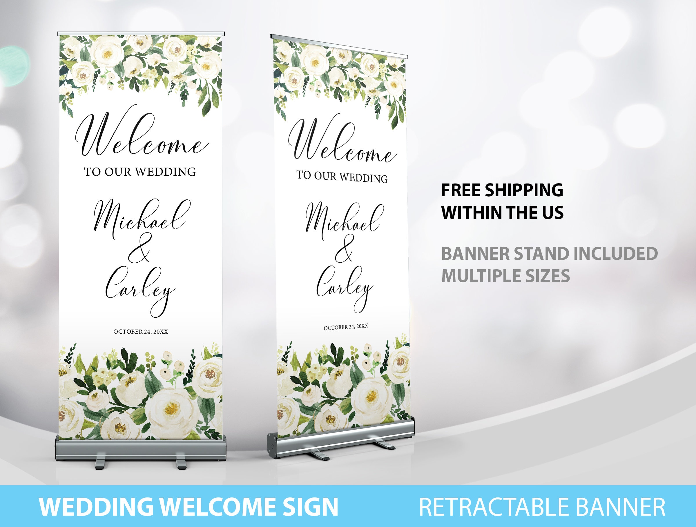 Retractable Banner Wedding Welcome Sign White Flowers - Etsy