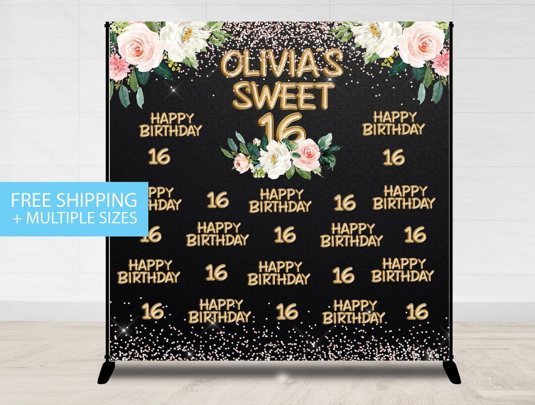 Sweet 16 Step and Repeat Floral Photo Booth Backdrop Sweet - Etsy