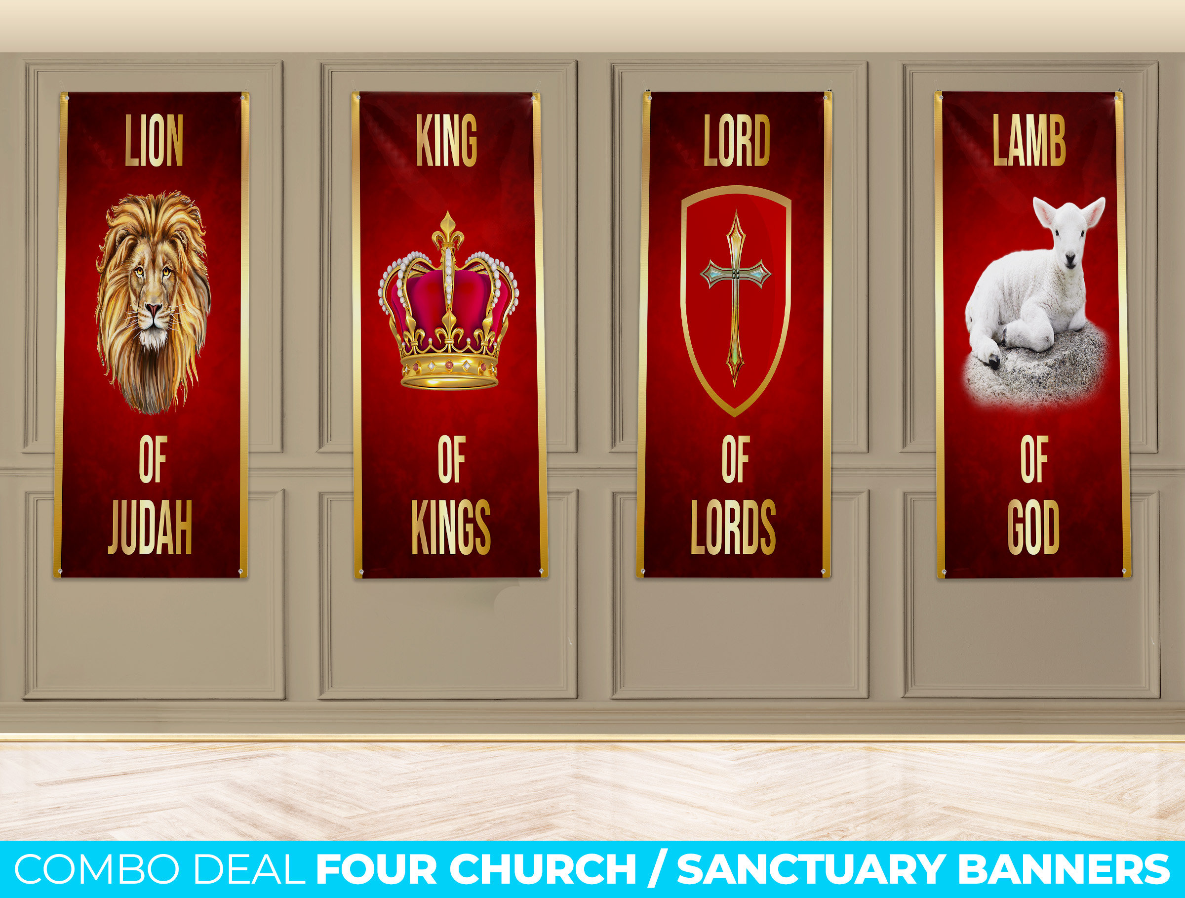 Set of 4 Church Banners, Sanctuary Banners, Mission Worship, Church ...
