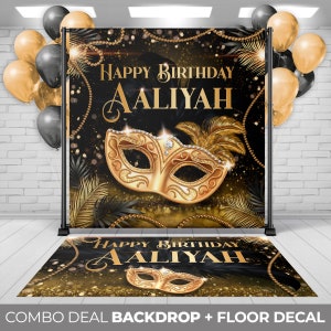 Backdrop Floor Decal Combo, Mask Ball Banner, Mardi Gras Backdrop ...