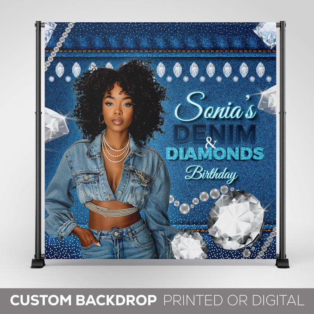 Denim and Diamonds Backdrop, Custom Denim Pearls Diamonds Backdrop ...