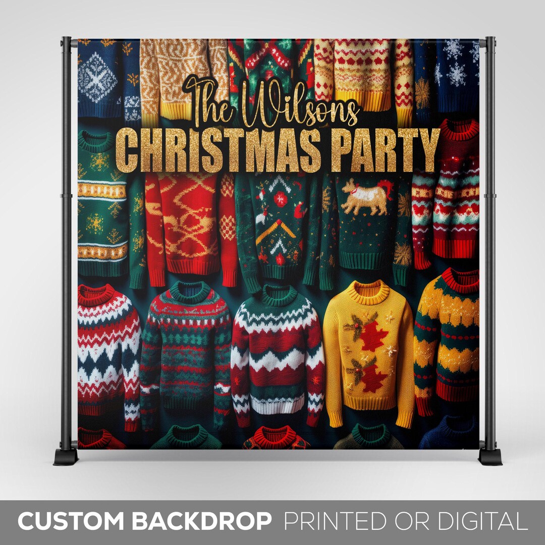 Ugly Sweater Christmas Backdrop, Christmas Party Decor Banner, Merry ...