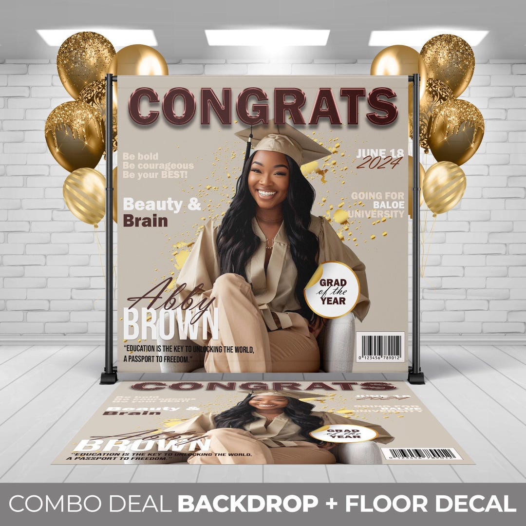 Backdrop + Floor Decal, Custom Magazine Graduation Banner Floor Decal ...