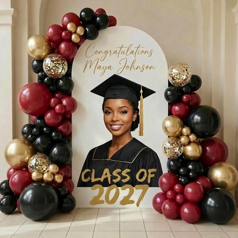 Graduation Backdrop Set, Arched Backdrop, Grad Photo Board, Books ...