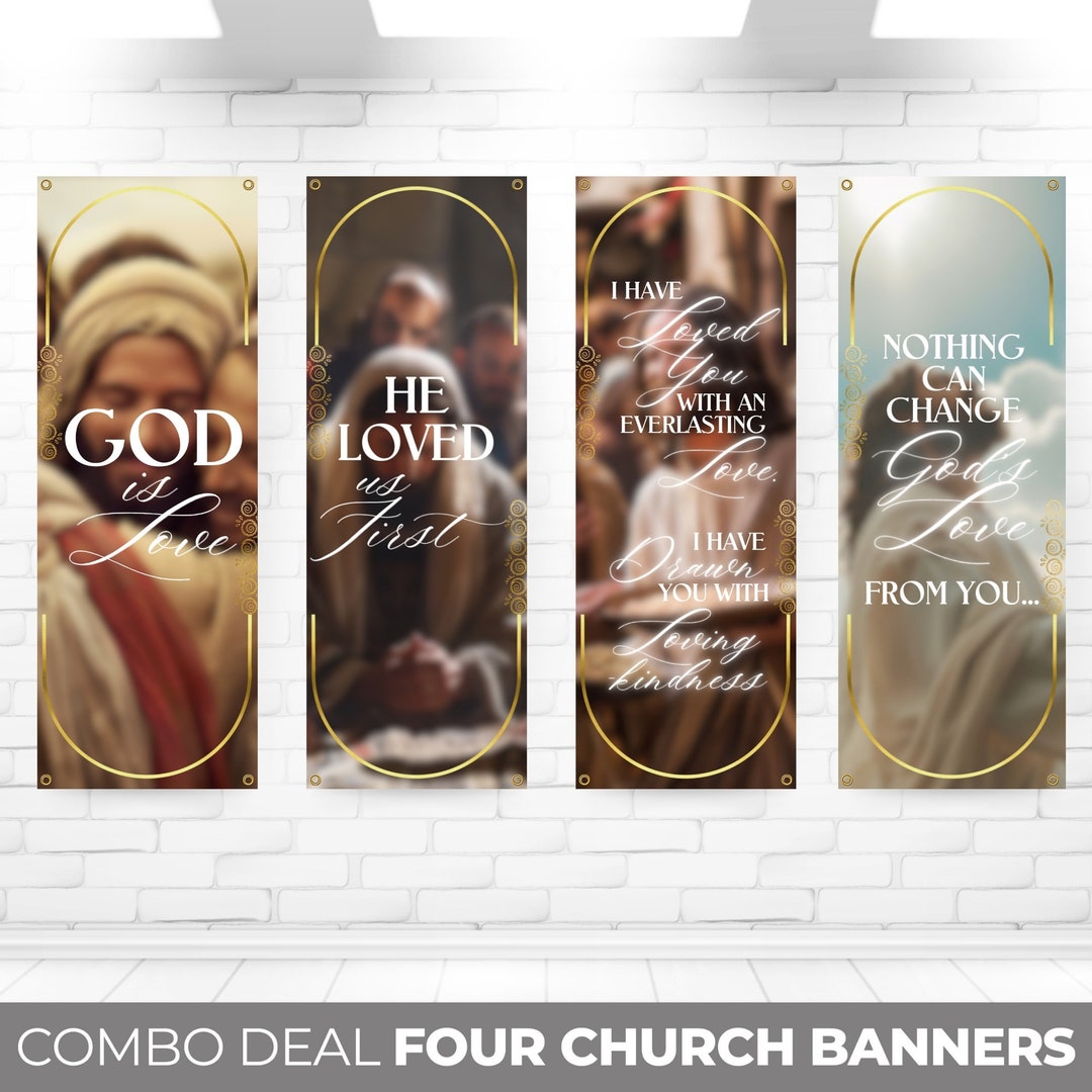 Set of 4 Church Banners, Church Banner Set, Sanctuary Banners, Mission ...