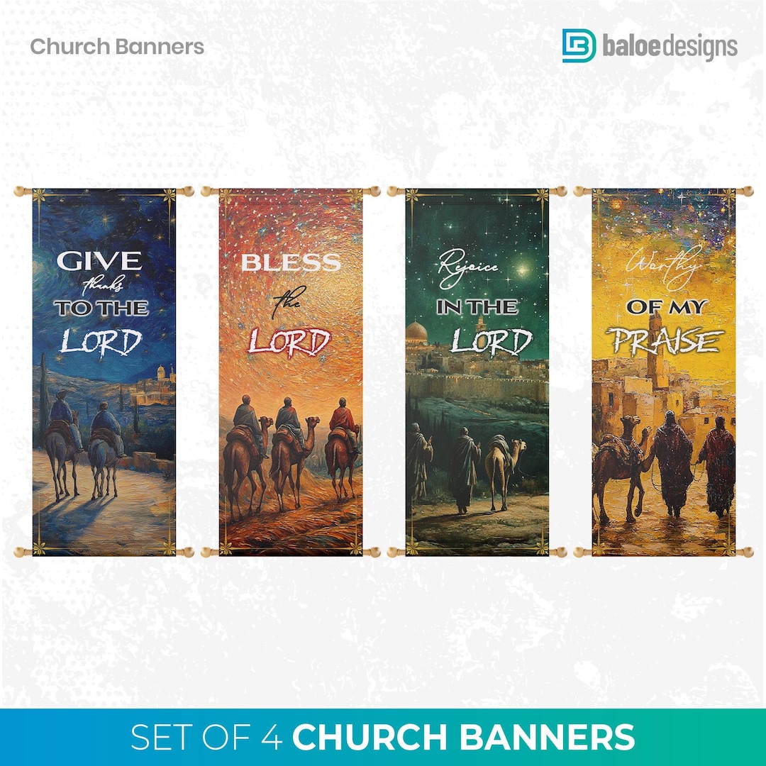 Set of 4 Church Banners, Church Banner Set, Sanctuary Banners, Mission ...