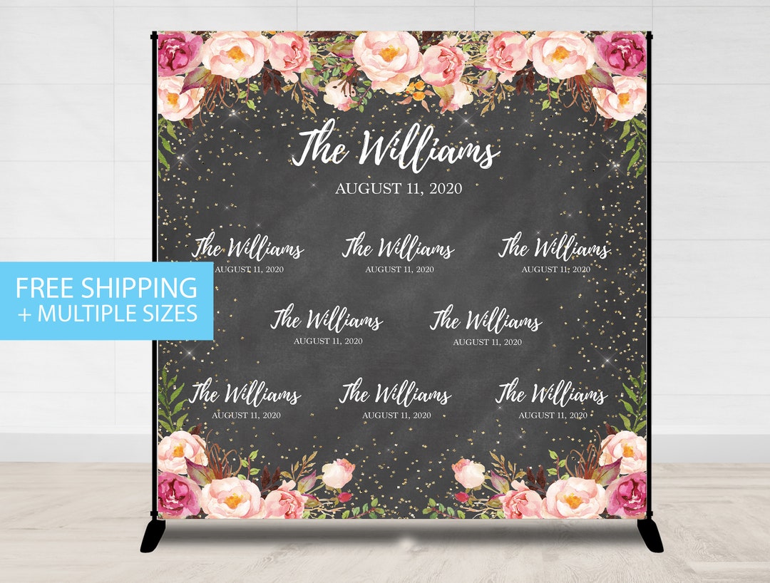 Step and Repeat, Chalkboard Wedding Photo Backdrop, Gold Floral Glitter ...