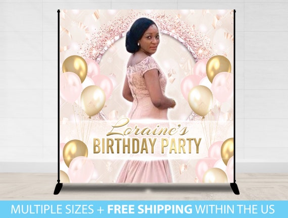 CUSTOM BACKDROP Birthday Gold Pink Backdrop Banner Birthday | Etsy