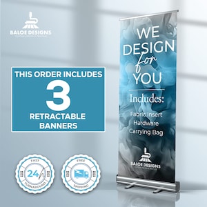 COMBO BANNER SET, 3 Retractable Banners, Custom Banners, Birthday ...