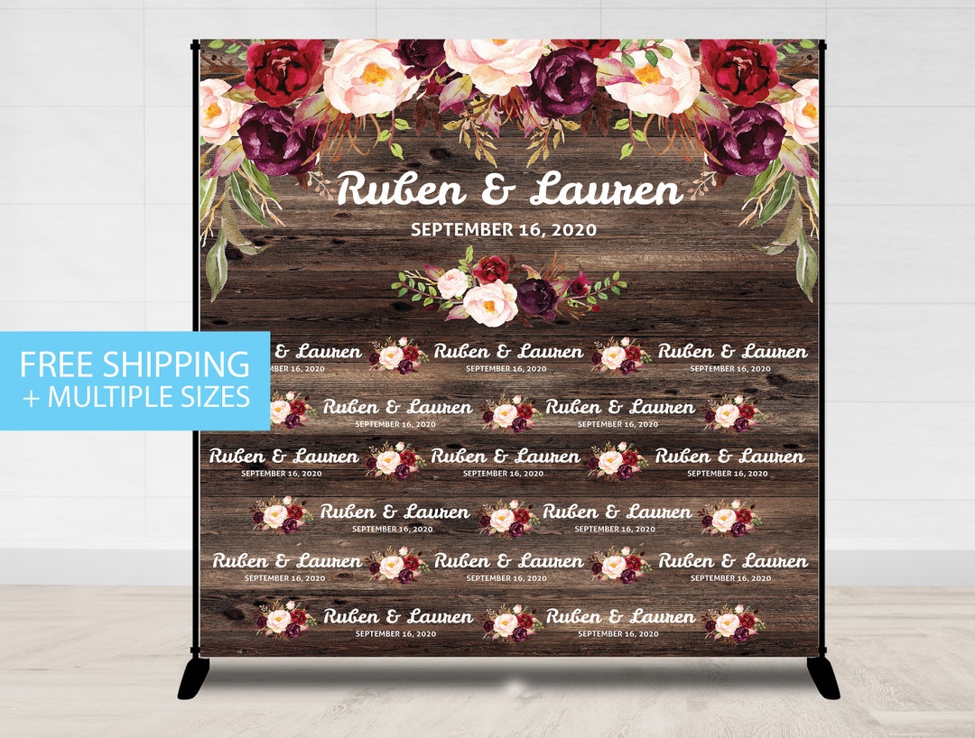 Step and Repeat, Wedding Photo Backdrop, Rustic Floral Burgundy Step ...