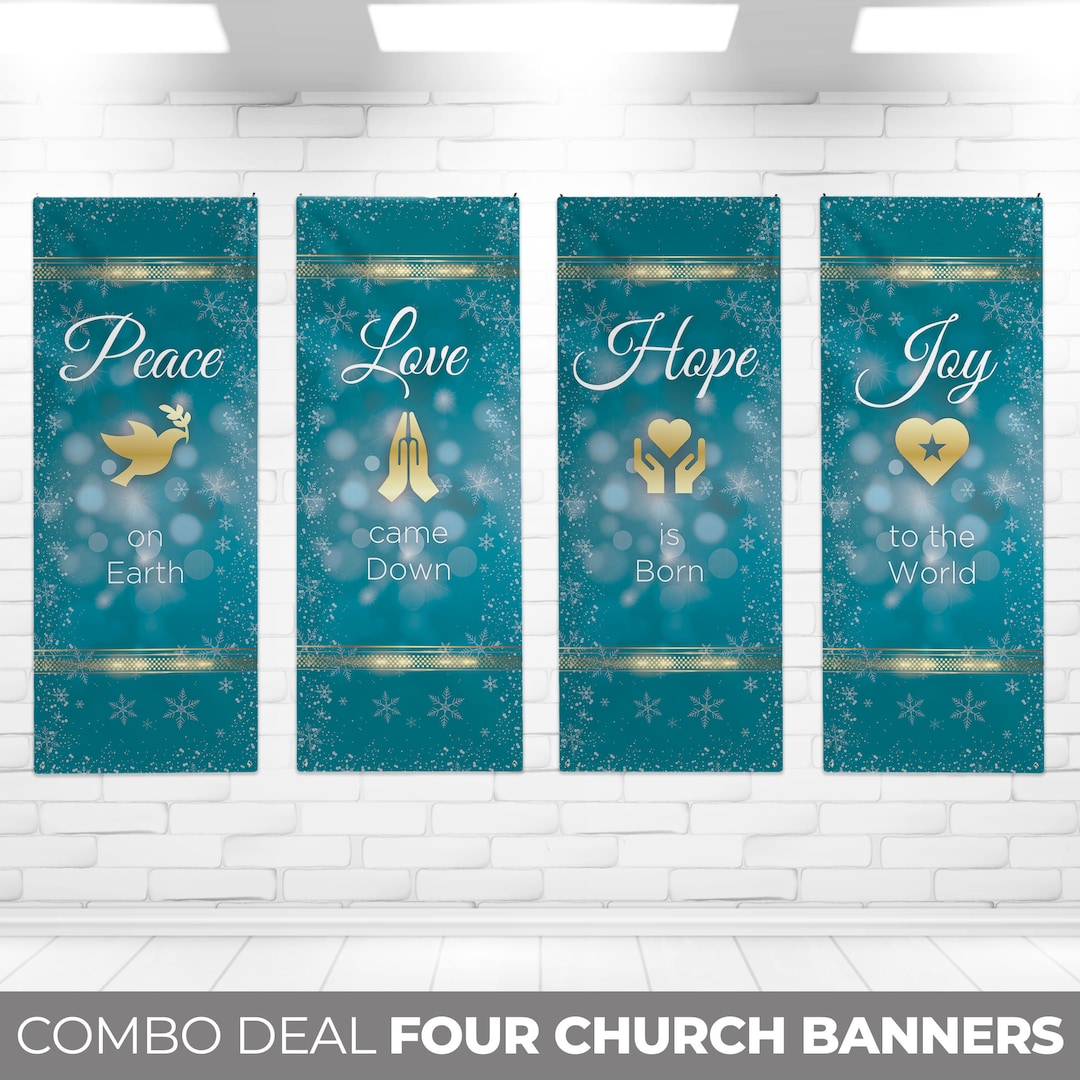 Set of 4 Church Banners, Peace, Love, Hope Joy, Church Banner Set ...