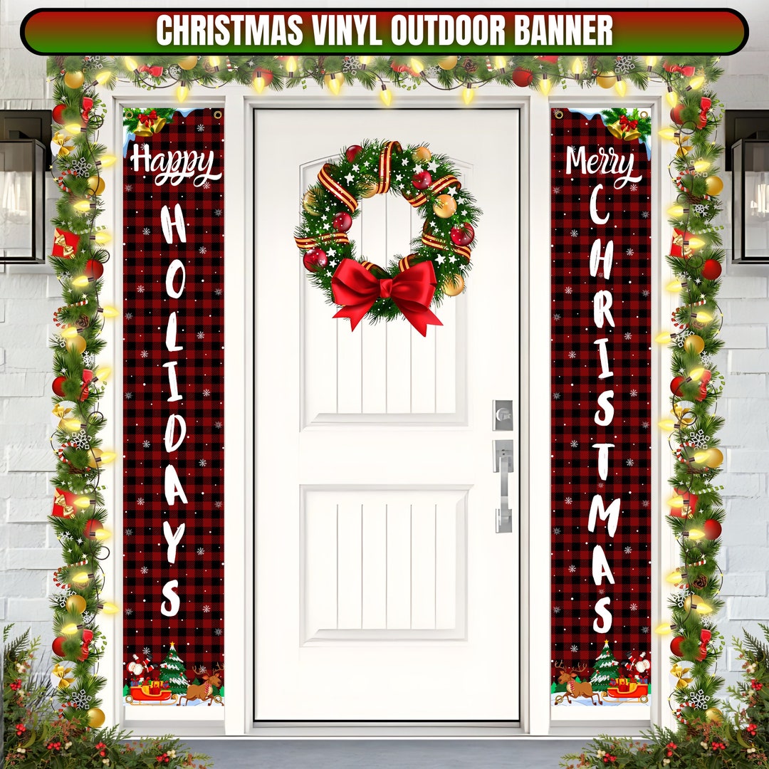 Christmas Door Banners, Set of 2, Vinyl Outside Door Banners, Merry ...