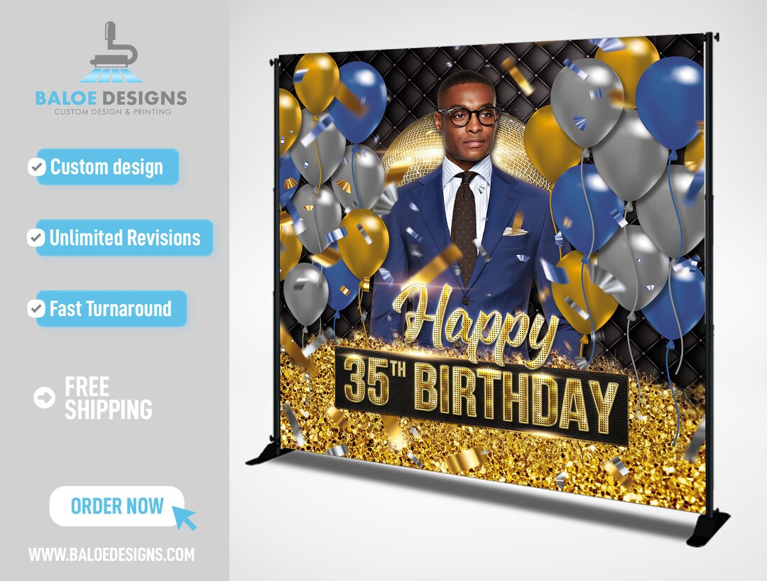 Custom Photo Birthday Backdrop, Man Custom Birthday Party Backdrop ...